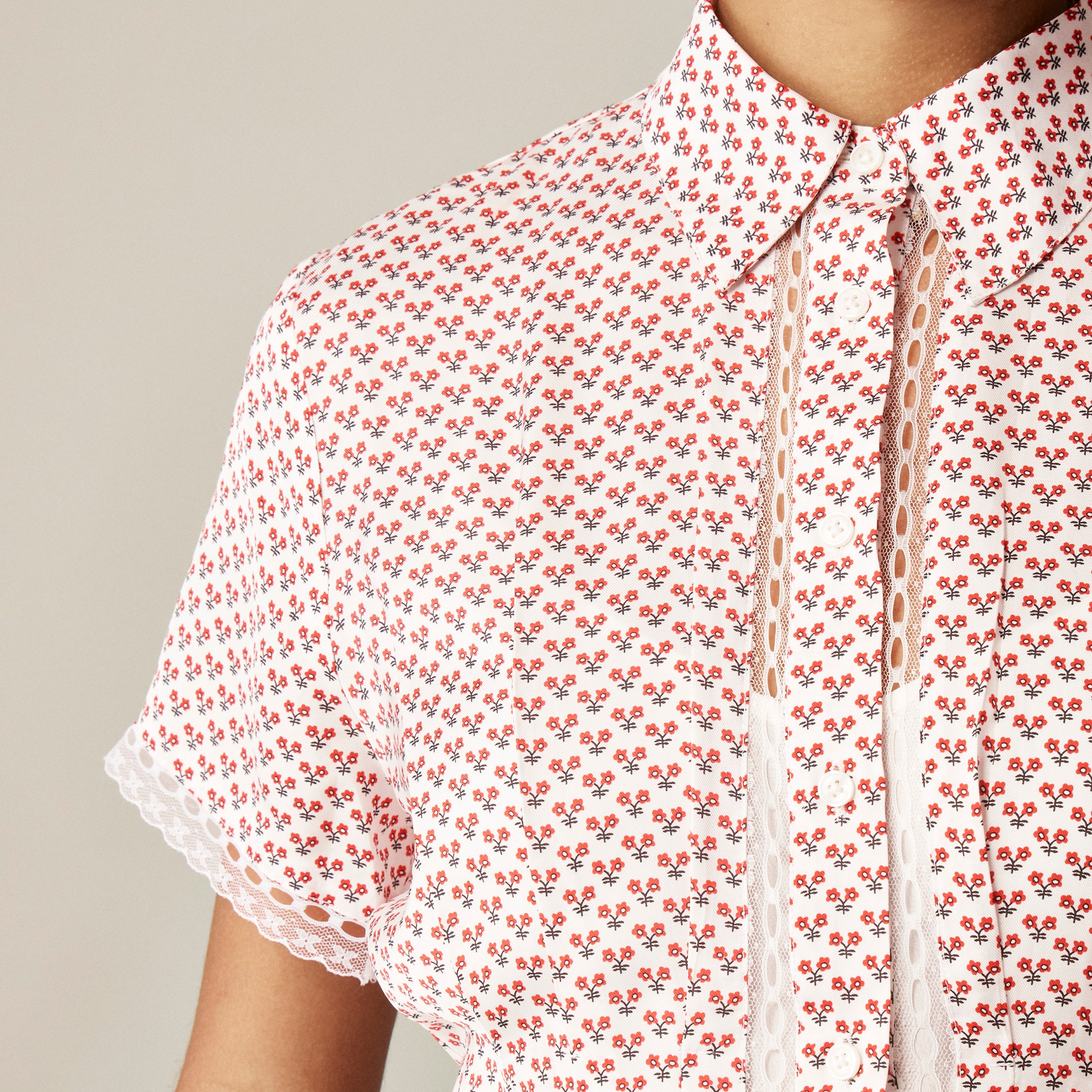 J.Crew: Wren Lace-trim Shirtdress In Glossy Twill For Women