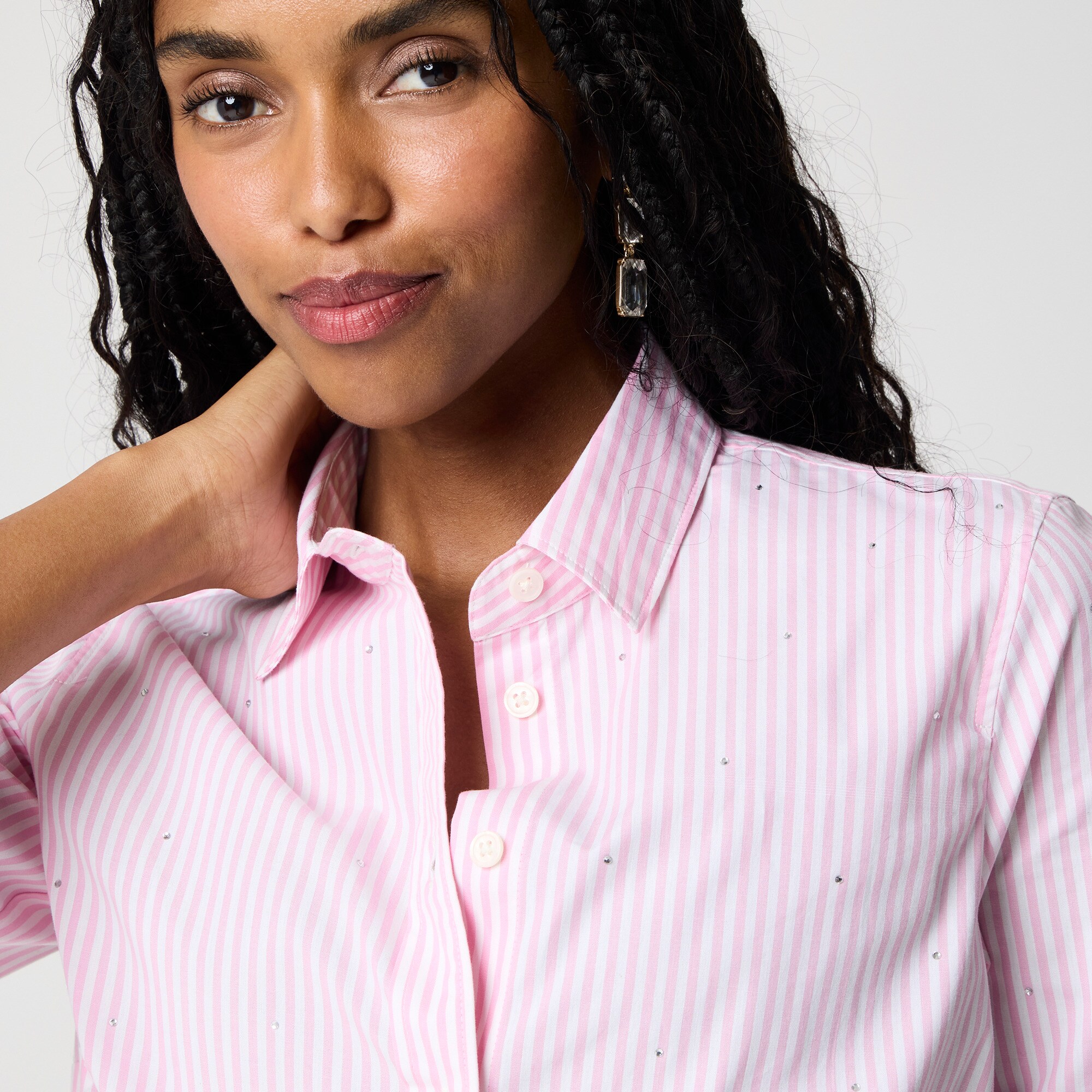 Striped Jewel-embellished Button-up Shirt For Women | Factory