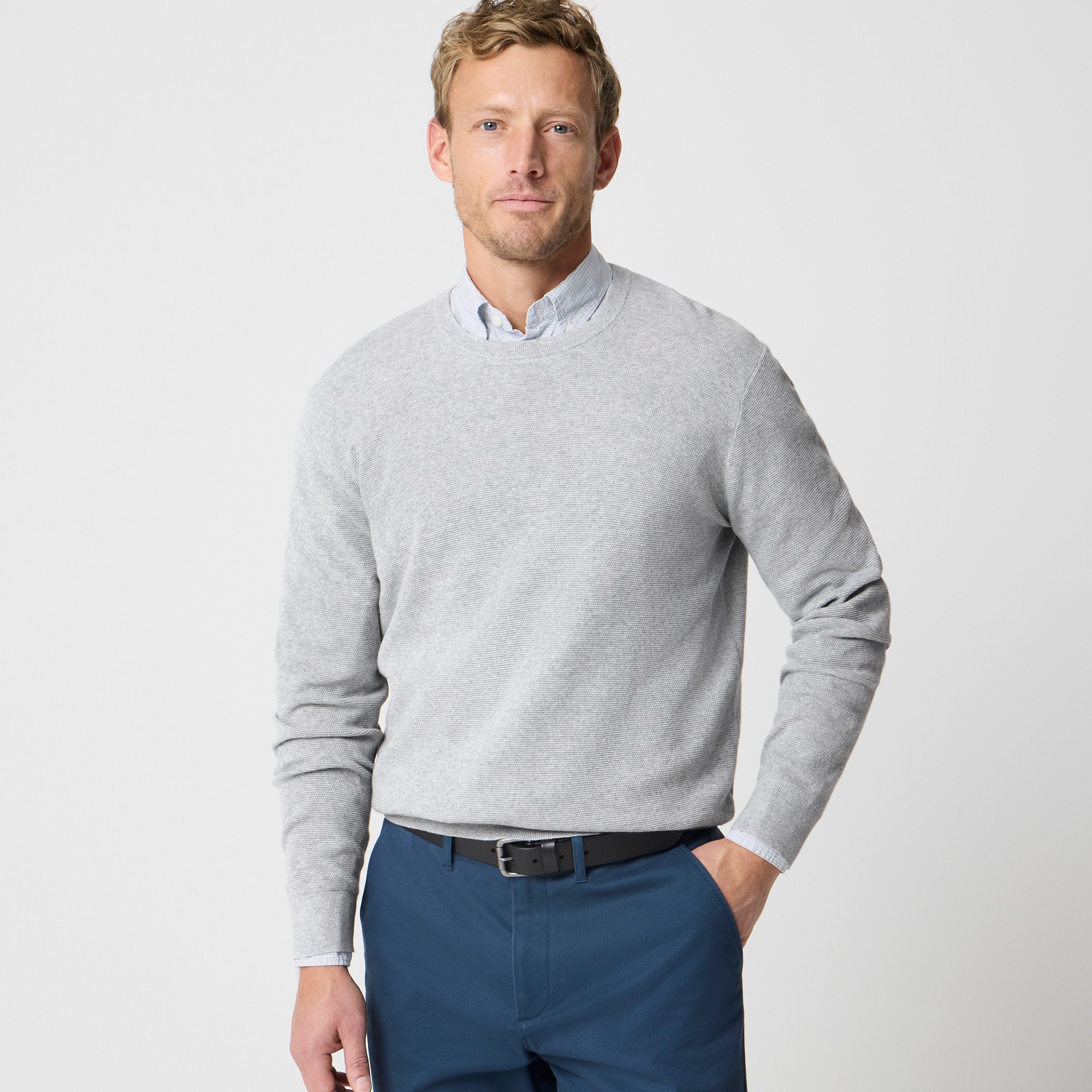 Cotton Moss-stitch Crewneck Sweater For Men | Factory