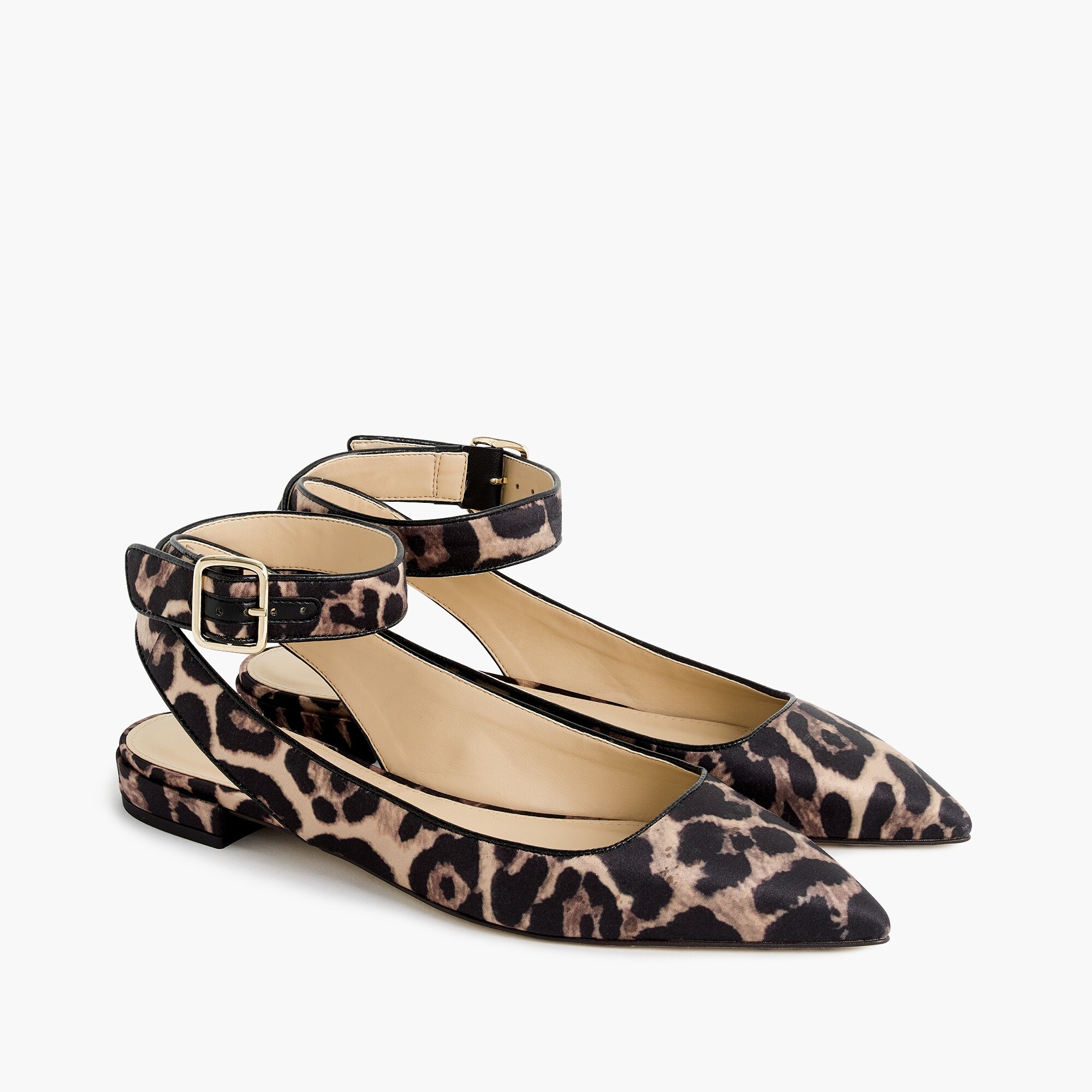Womens Ankle Strap Pointed Toe Flats In Leopard Print Womens Flats Jcrew