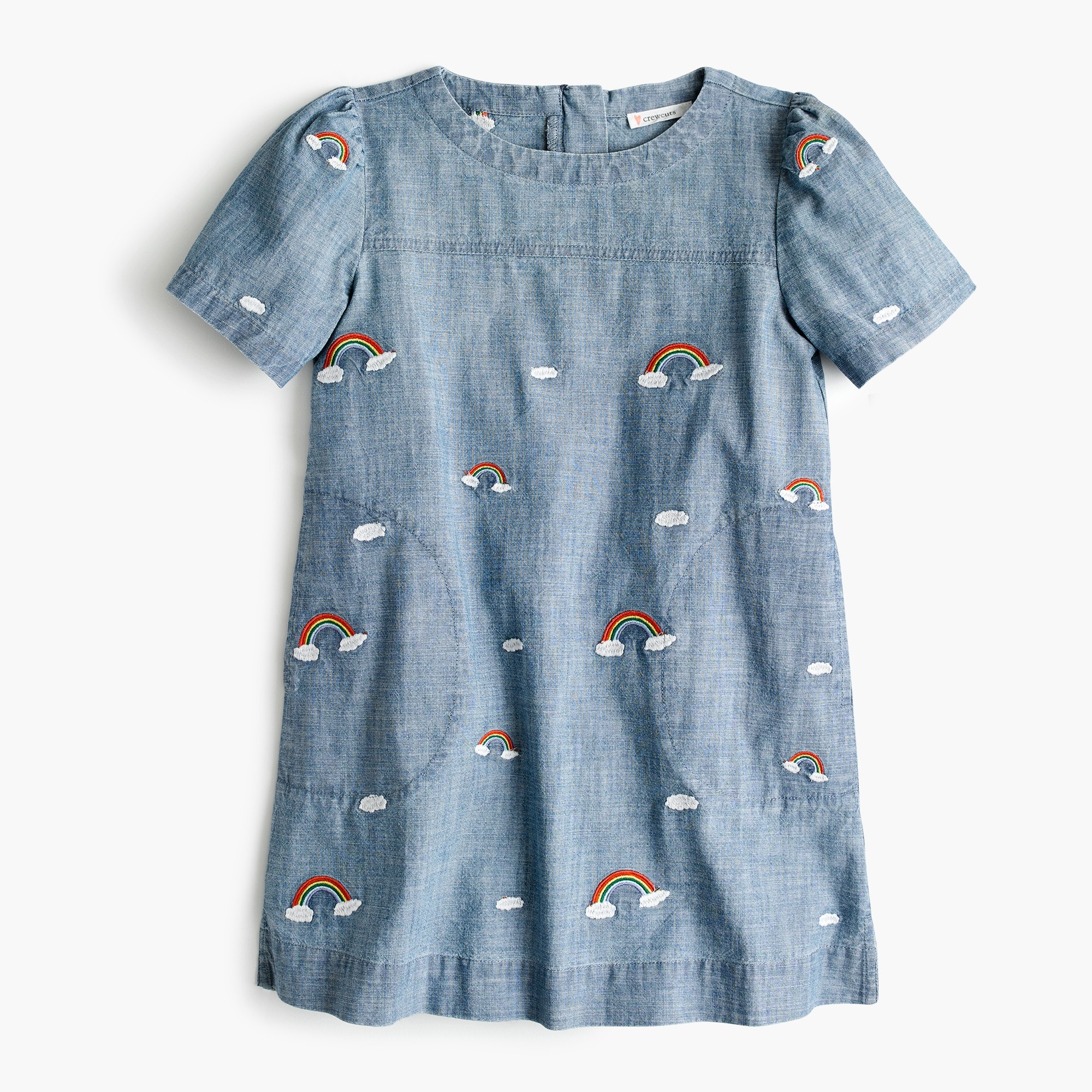 J.Crew: Girls' Chambray Dress With Embroidered Rainbows For Girls