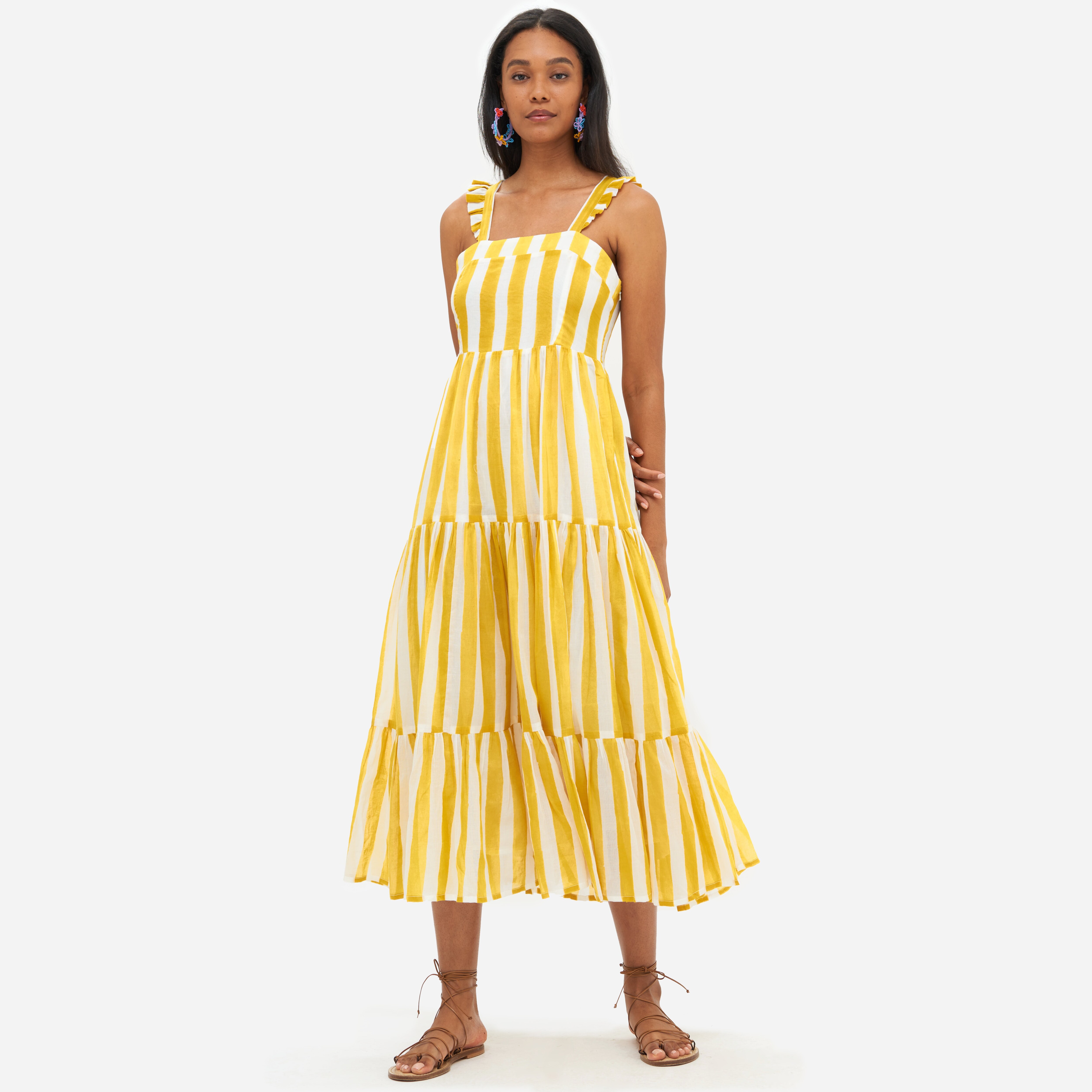 : OLIPHANT™ Ruffle Cross-back Midi Dress For Women